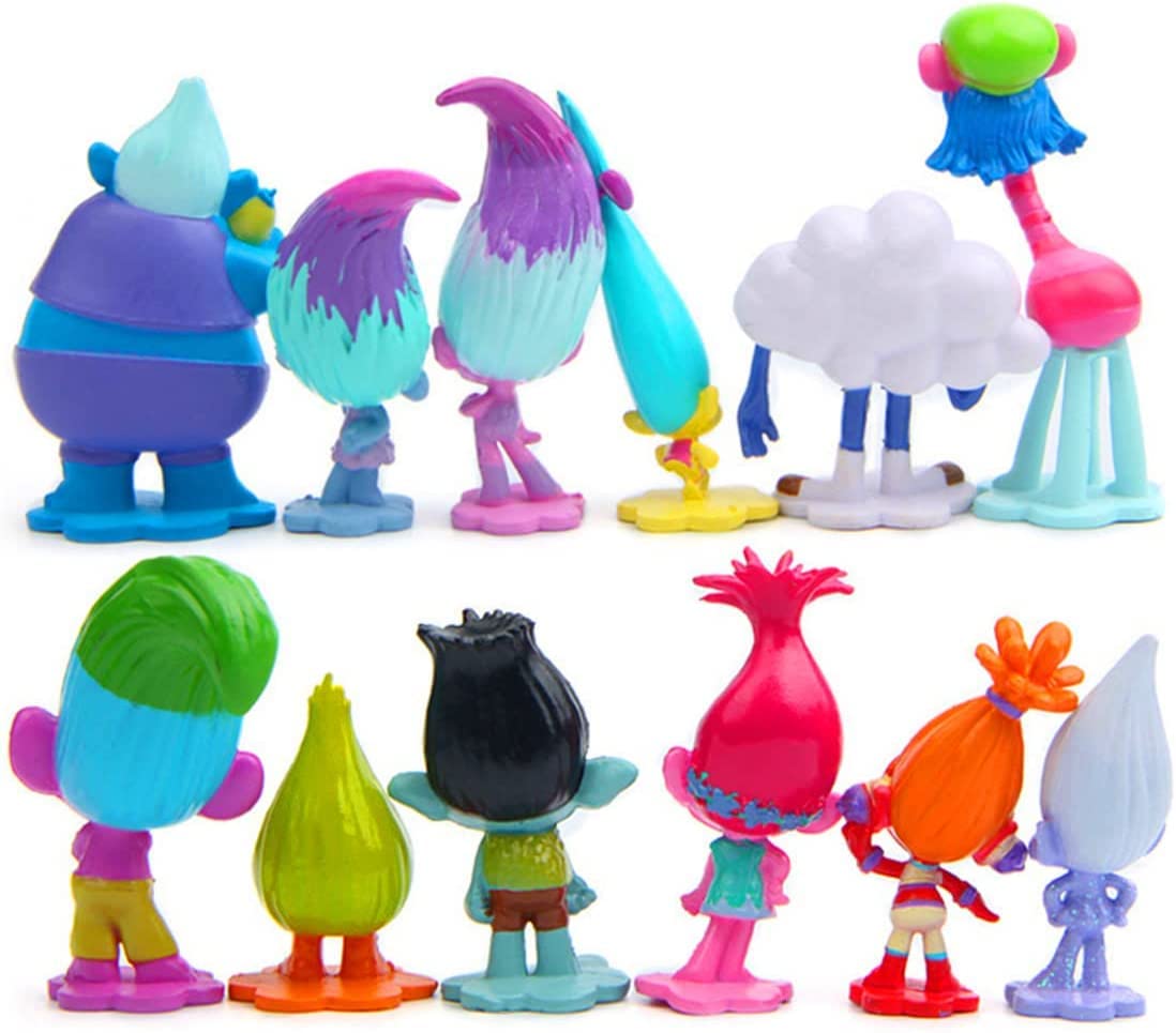12 Pack Troll Toys, 1.6"-2.8" Mini Troll Action Figure Toys Dolls for Birthday Party Gift