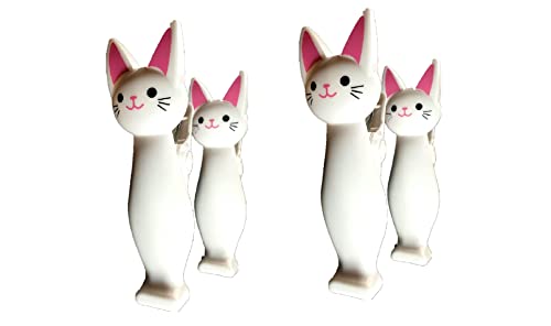 2 Set (4 Ct) White Cat Beach Towel Clips Jumbo Size for Beach Chair, Cruise Beach Patio, Pool Accessories for Chairs, Household Clip, Baby Stroller