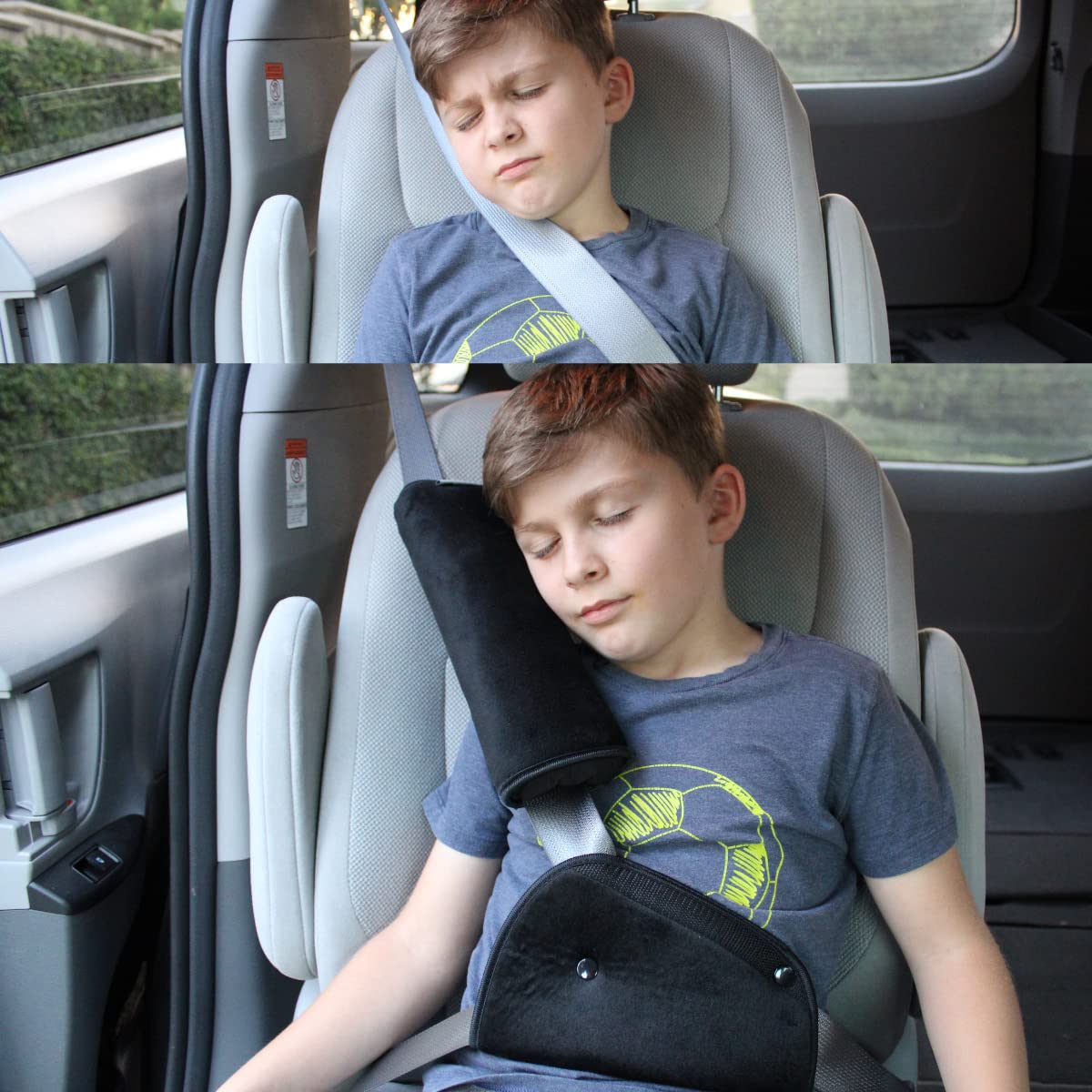 SafeBB Premium Seat Belt Adjuster for Kids, Seatbelt Pillow, Headrest Hooks Bundle! Shoulder Strap Pad for Head Neck Support, Seat Belt Cushion for Kids and Adults, Black