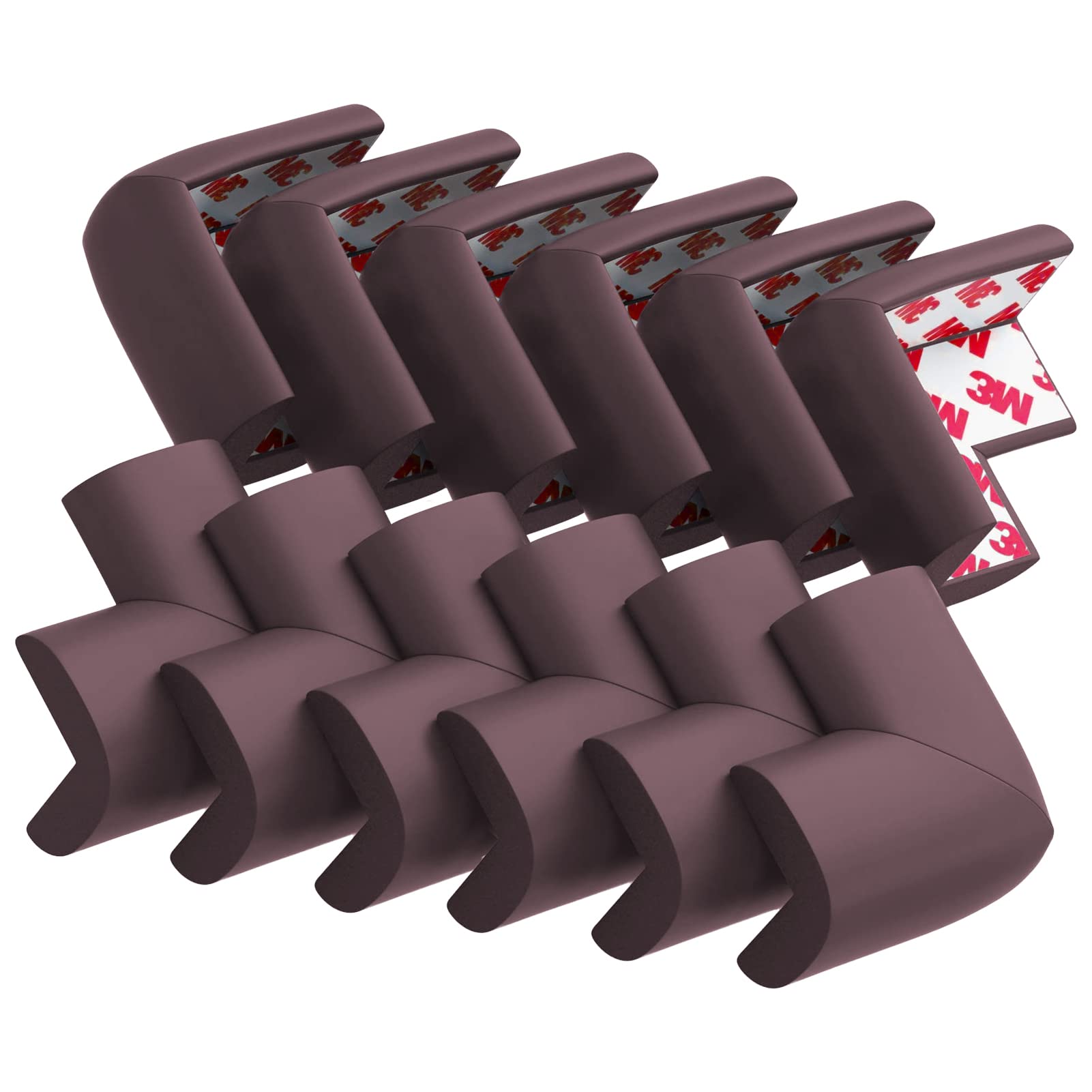 12 Pack Soft Corner Protector Baby Proofing Edge and Corner Guards, Table Corner Protectors for Furniture, Safety Pre-Taped Rubber Corner Covers for Fireplace, Stair, Cabinet (Brown)