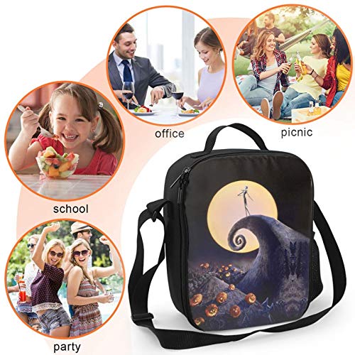 The Nightmare Before Christmas Men & Women Insulated Lunch Bag,Reusable Tote Lunch Box with Water Bottle Holder and Adjustable Shoulder Strap for Office Picnic