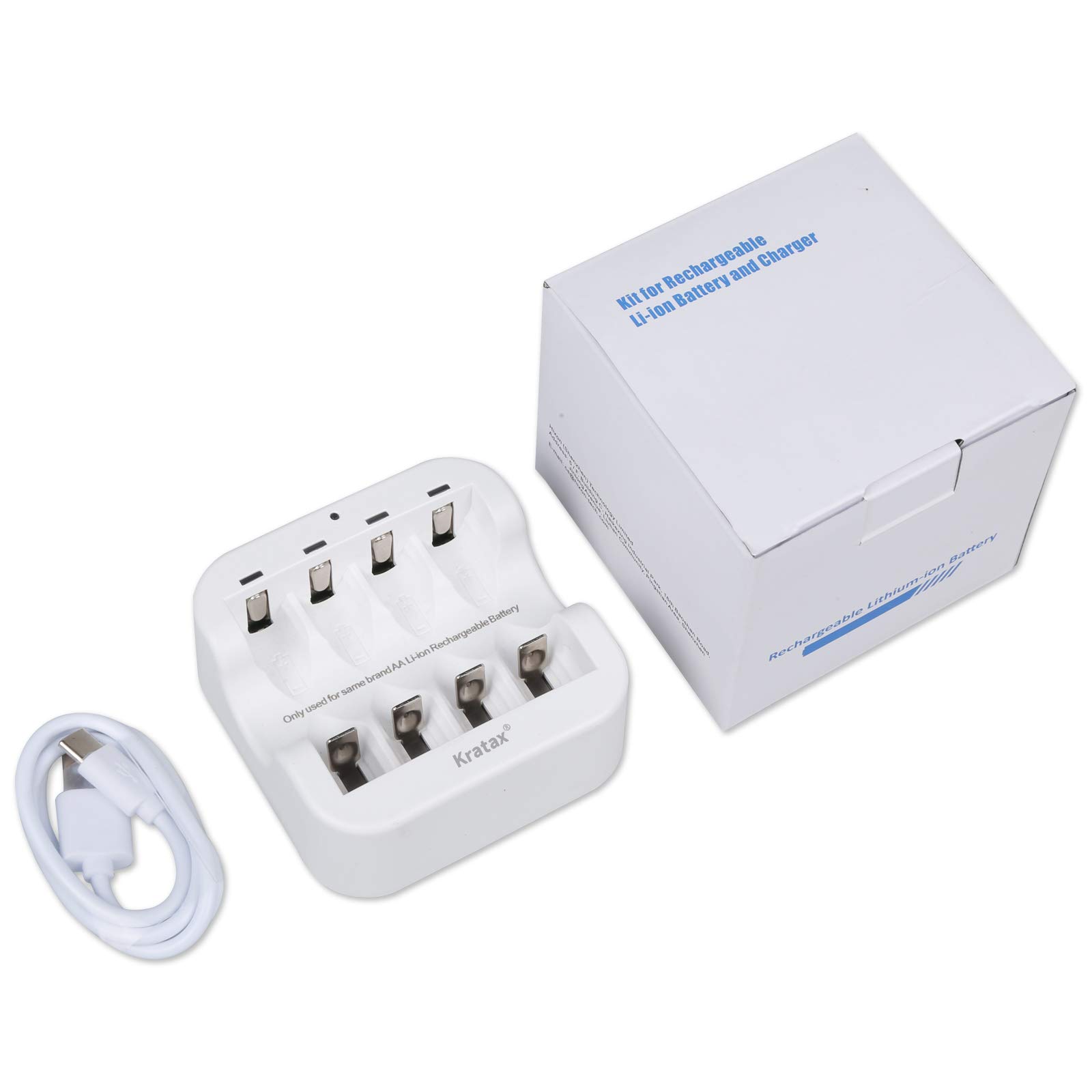 AA AAA Battery Charger Kratax 4-Bay Battery Charger Only for 1.5V Constant Voltage Output AA and AAA Rechargeable Lithium Batteries (Only Charger)