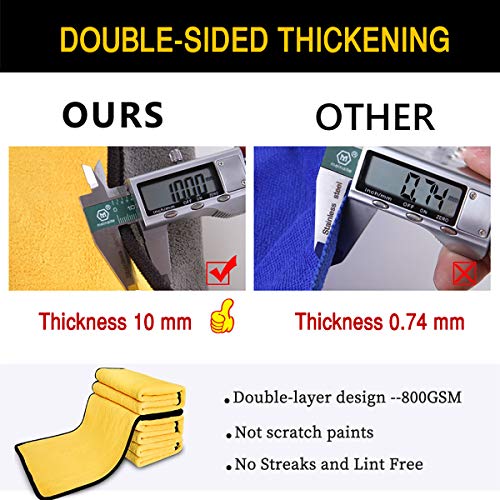 Dry Towel for Cars, (6PCS)Microfiber Extra Thick Cleaning Cloths,Car Drying Towel Scratch-Free Car Detailing Buffing Polishing Soft Super Absorbent Towel 800 GSM 12 in x24 in