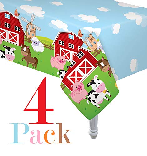 Oojami 4 Pack Table Cover Farm House Fun Barnyard Animals Party Table Cloth Farm Animal Barn Themed Party Supplies Tablecover