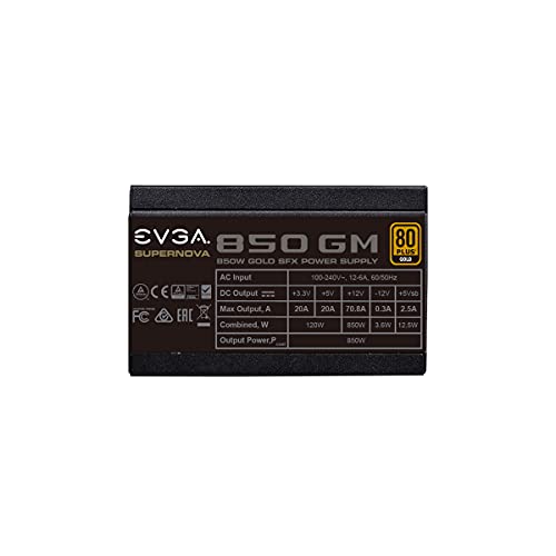EVGA SuperNOVA 850 GM, 80 PLUS Gold 850W, Fully Modular, ECO Mode with FDB Fan, 10 Year Warranty, Includes Power ON Self Tester, SFX Form Factor, Power Supply 123-GM-0850-X1
