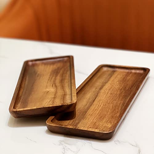 2pcs Solid Wood Severing Platters Rectangular Trays Highly Durable Dishwasher Safe Party Snack Fruit Plates for Home Decor, Food, Vegetables, Fruit, Charcuterie, Appetizer Serving Tray, Cheese Board