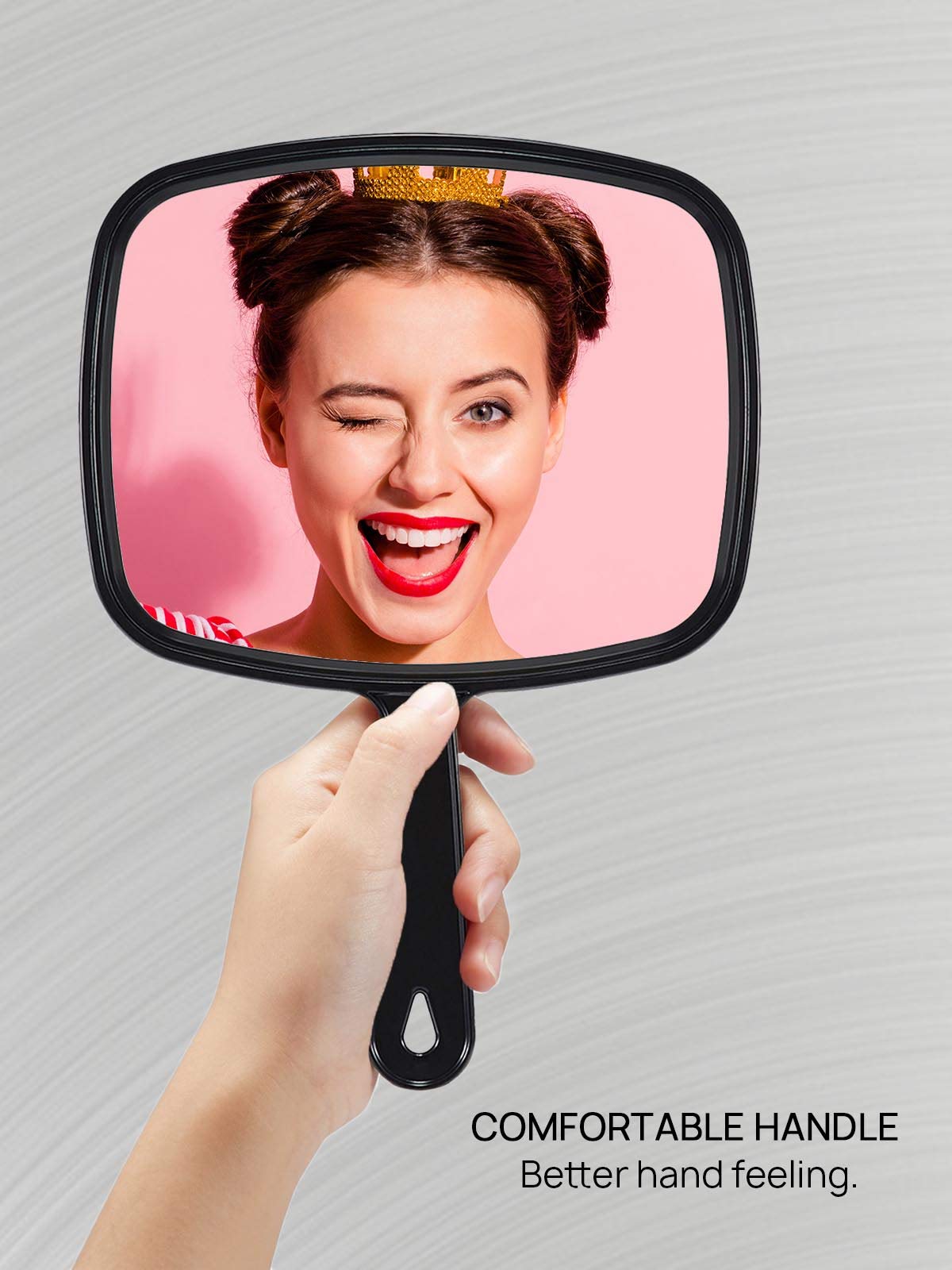 OMIRO Hand Mirror, All Black Handheld Mirror with Handle, 6.6" W x 9.3" L