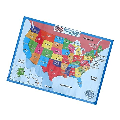 2 Sheets United States map poster US map supplies playroom decor supply accessories accessory supply Cartoon flip chart synthetic paper Operitacx