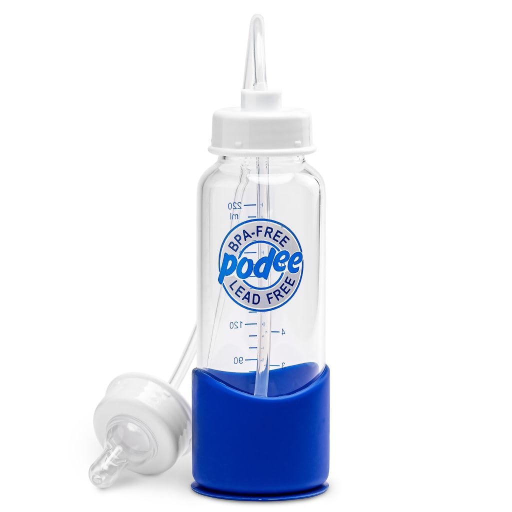 Hands-Free Baby Bottle - Anti-Colic Self Feeding Baby Bottle System 7 oz Glass Bottle (1 Pack - Blue)