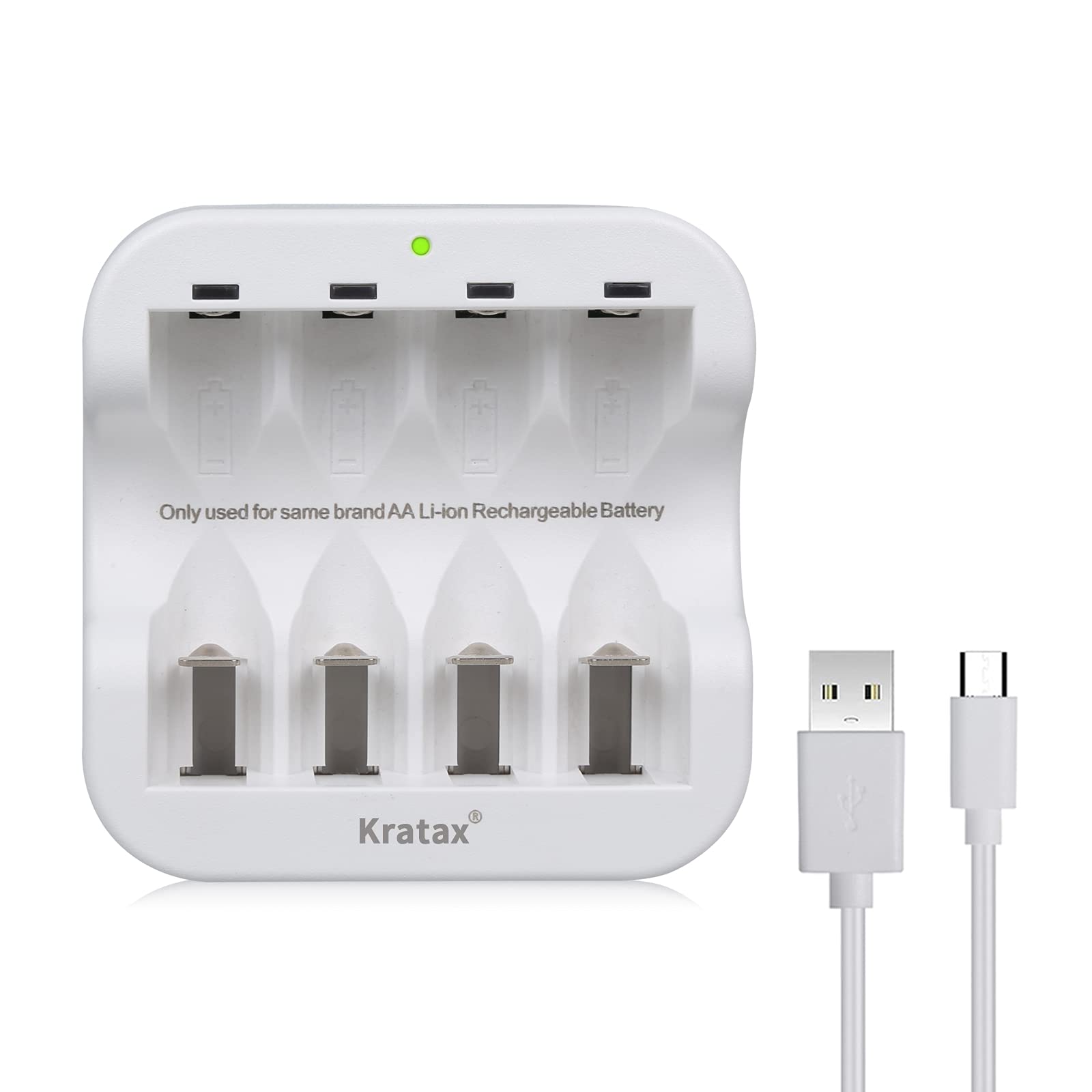 AA AAA Battery Charger Kratax 4-Bay Battery Charger Only for 1.5V Constant Voltage Output AA and AAA Rechargeable Lithium Batteries (Only Charger)