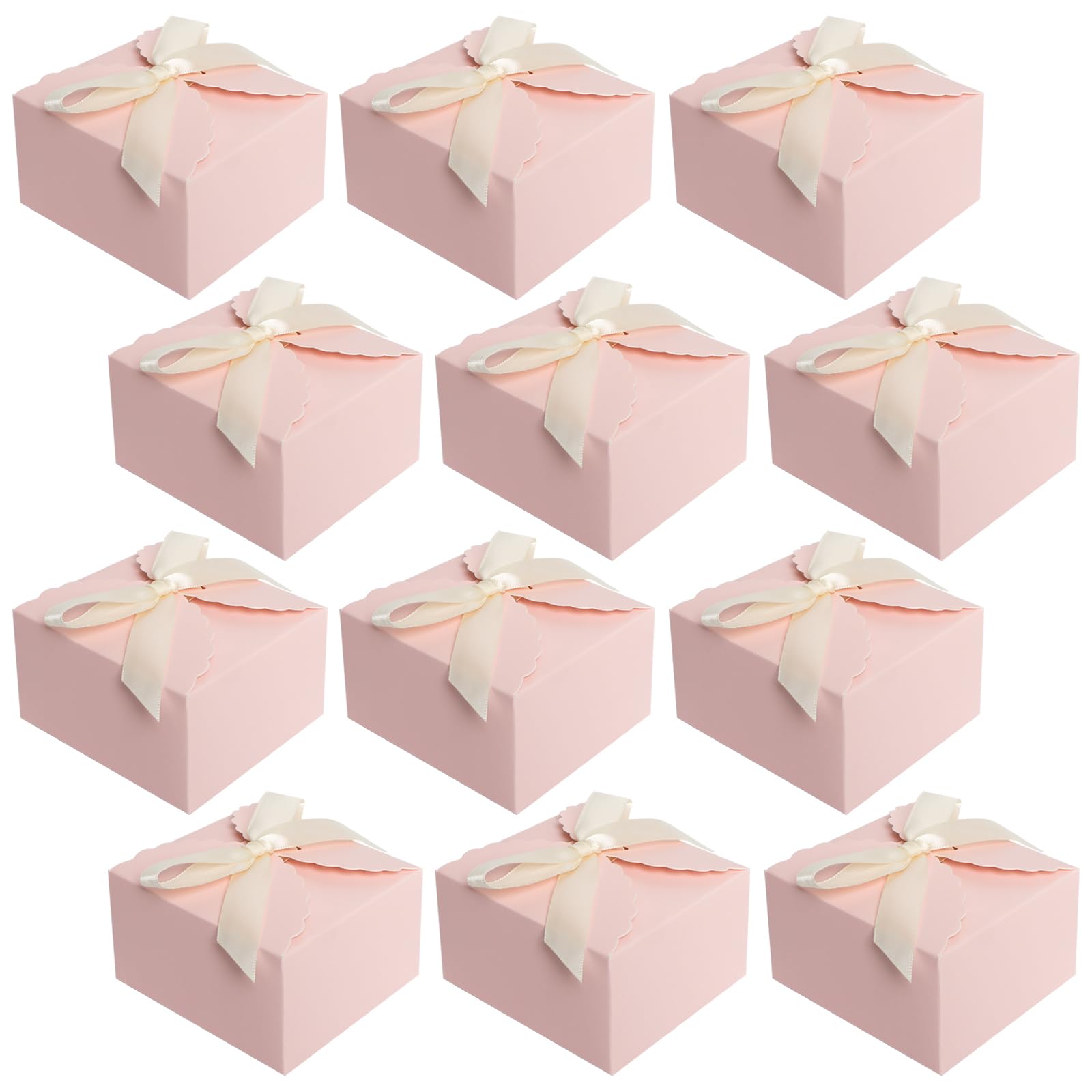 12pcs Pink Gift Box Kraft Square with Bow Foldable Small Candy Box with Ribbon for Gift Giving, Graduation Season, Christmas, Birthday Pink Mini Gift Boxes for Packaging