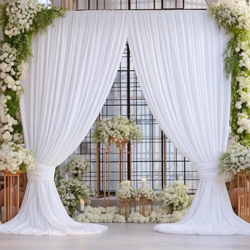 10ft x 10ft Wrinkle Free White Backdrop Curtains for Parties, Polyester Photo Backdrop Drapes 2 Panels 5x10ft for Birthday Wedding Photography Backgroung Baby Bridal Shower Home Decorations