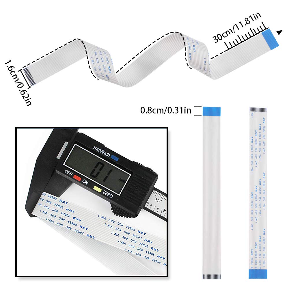 Aokin for Raspberry Pi Camera Cable, FFC Cable Ribbon Flex Extension Cable 15 Pin 1.0mm Pitch for Raspberry Pi, Octoprint Octopi Webcam, Monitor 3D Printer, etc, 30cm/11.81in