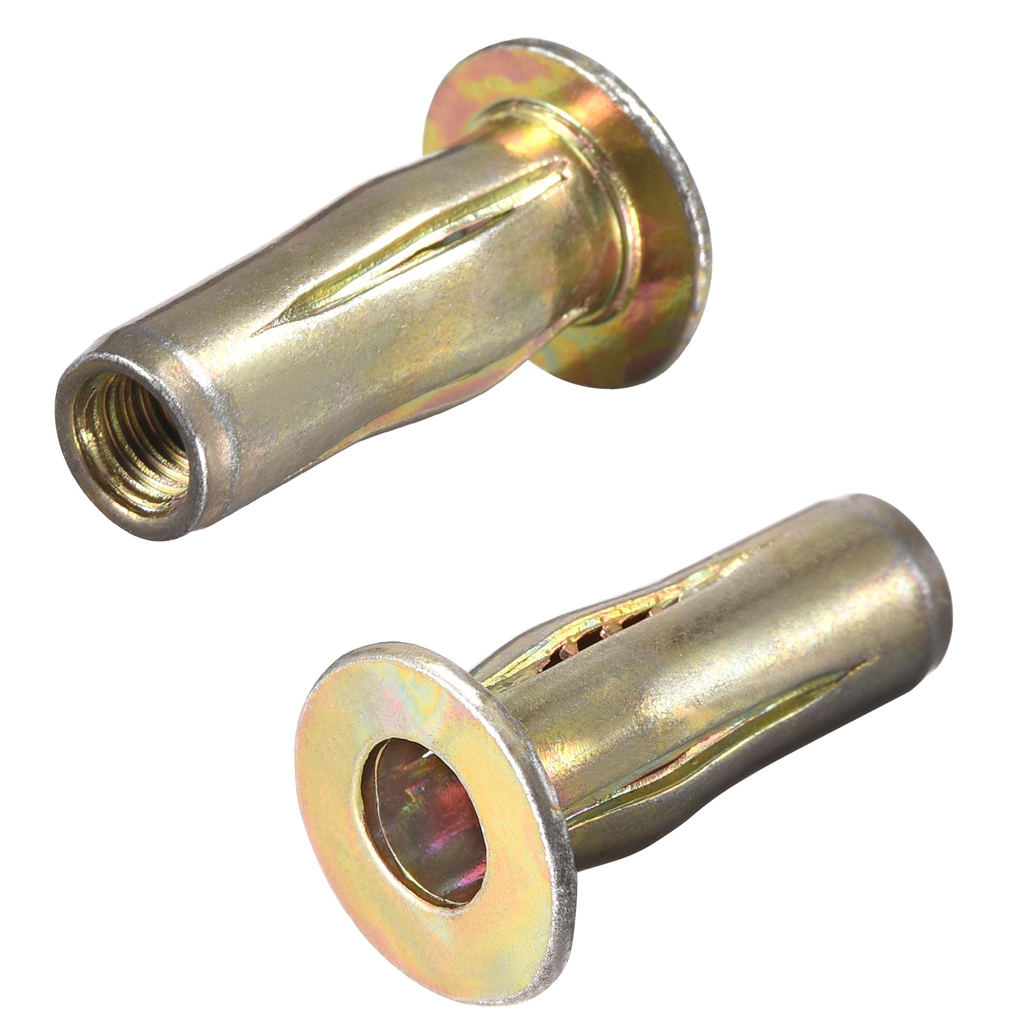 uxcell Multi-Grip Rivet-Nut, M5 Pre-Bulbed Shank Carbon Steel Color-Zinc-Plated Flat Head Threaded Insert Nut 40Pcs