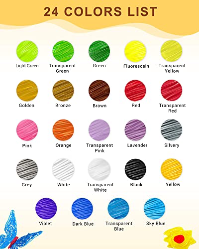 24 Colors 3D Pen PLA Filament Refills, 1.75mm Premium Printing Filament for 3D Printer/3D Pen, Each Color 10 Feet, Total 240 feet, with 2 Finger Caps by Vomika (24)