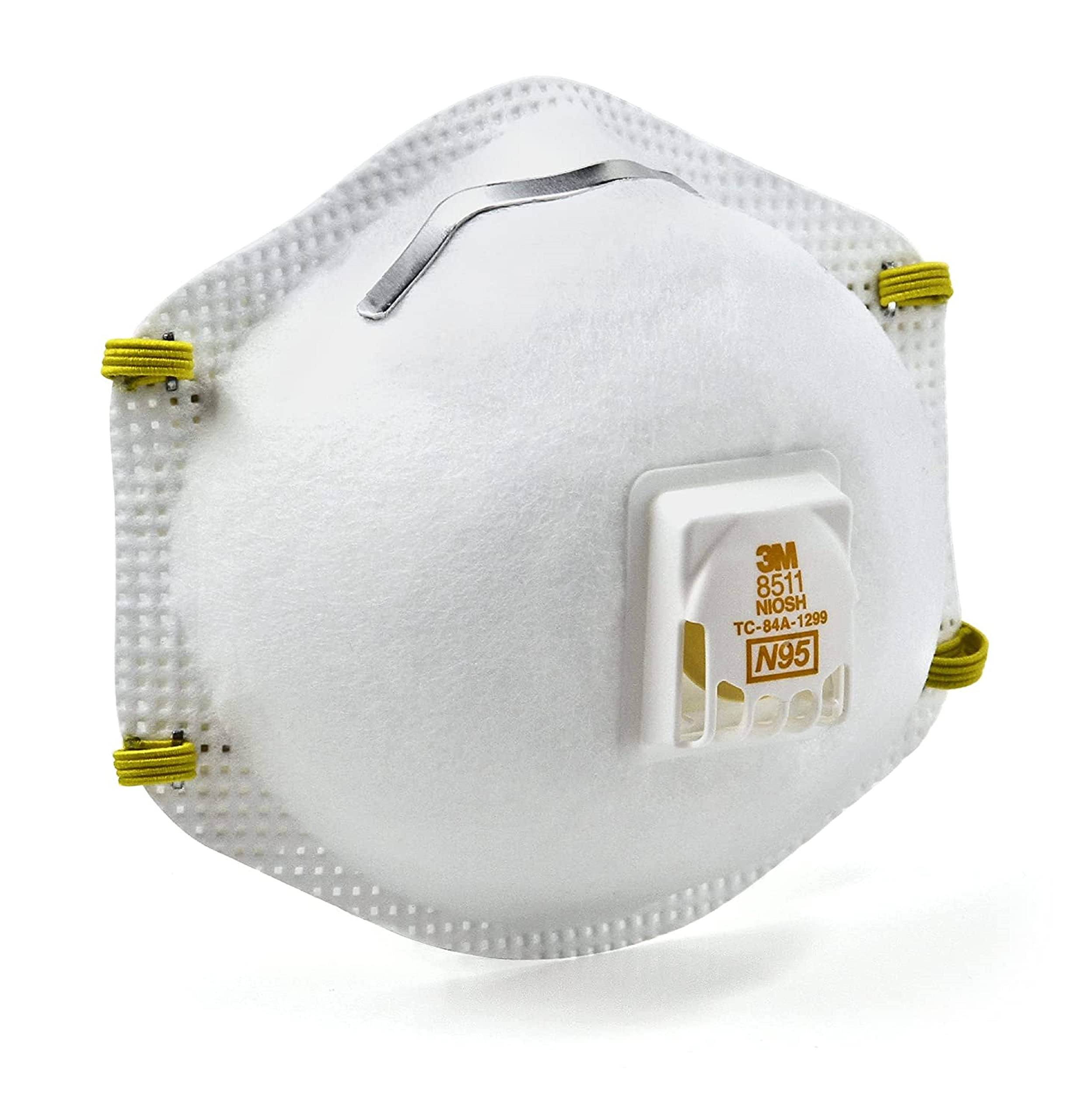 3M Particulate Respirator 8211, N95, Pack of 10, Cool Flow Exhalation Valve, Microfiber Filter Media, Cup Shape, Long Periods of Wear, Dusting, Sanding, Sweeping, Sawing