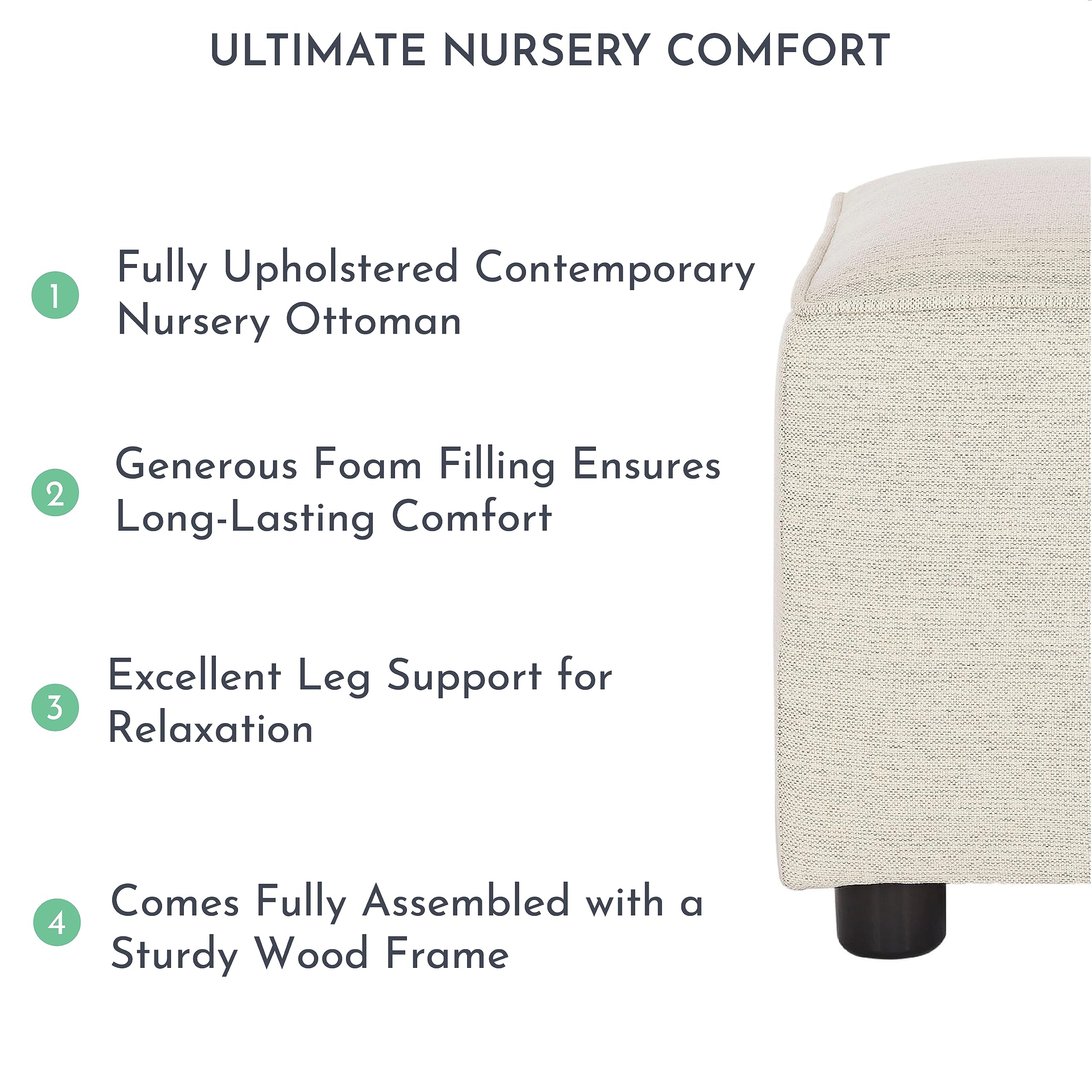 Evolur Holland Upholstered Ottoman in Thunder, Foot Rest Stool for Nursing Moms, Tool-Free Assembly, Made for Every Décor