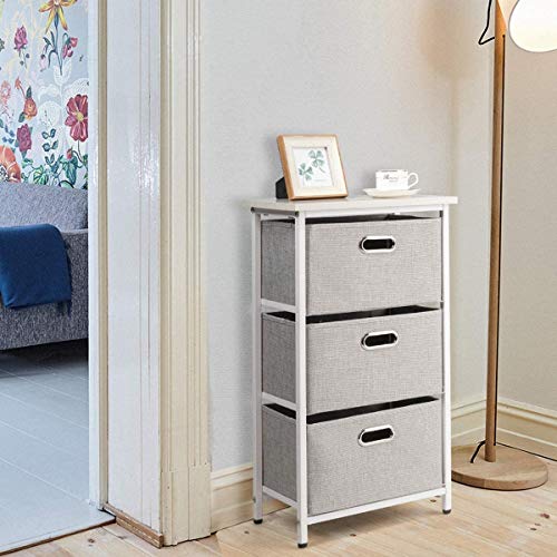 ARLIME Vertical Dresser Storage, 3-Drawer Fabric Dresser Storage Tower with MDF Top and Metal Frame, Easy Pull Storage Chest, Storage Drawer Unit for Bedroom, Hallway, Nursery Room (Grey)