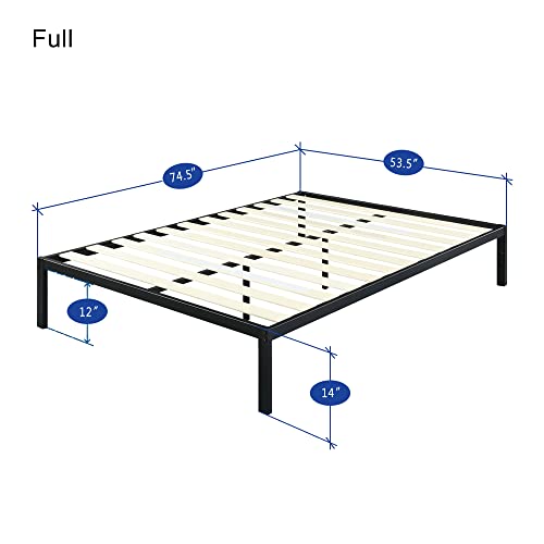 Olee Sleep 14 inch Modern Metal Platform Bed Frame / Mattress Foundation / Wood Slat Support / No Box Spring Needed, Full, Black
