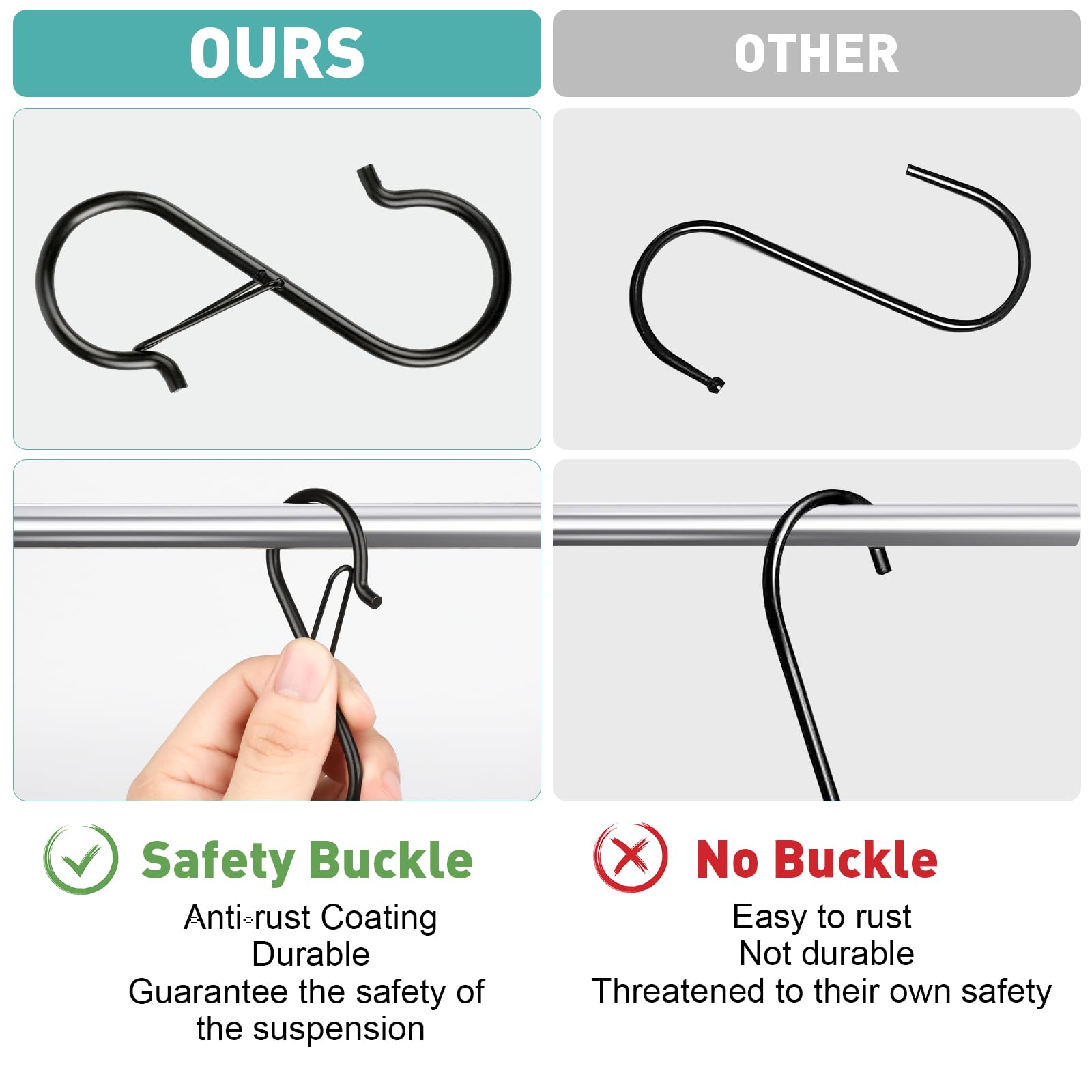 20 Pcs S Hooks for Hanging Heavy Duty, 3.5-inch Heavy Duty Metal S Hooks with Safety Buckle, S Shaped Hooks, Pot Rack Hooks, Closet Hooks, S Hooks for Hanging Plants, Kitchen Utensil, Pot, Pan, Bags