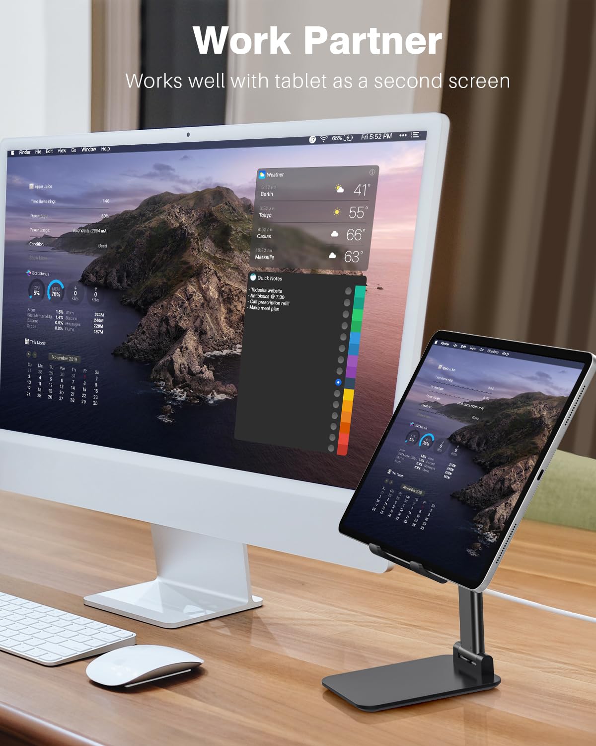 Anozer Tablet Stand Foldable & Adjustable, Portable Monitor Stand 5.55 * 3.94" Wide, Fit for iPad Holder Stand Compatible with iPad Pro 11, 12.9/for iPad 10.9; Surface Pro; Portable Monitor 4.7-15.6"