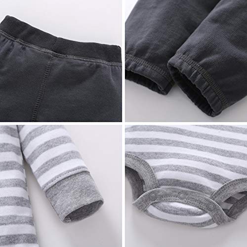 Baby Boy Winter Clothes Infant Fall Outfit Long Sleeve Stripes Romper Jumpsuit +Coat+ Long Pants Set Ceremony Celebration Birthday Party Denim Blue 12-18 Months