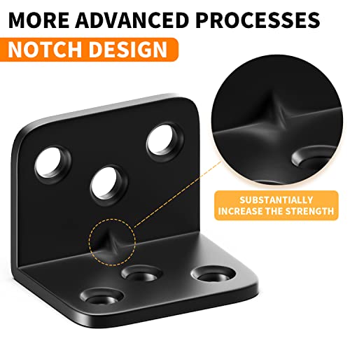 18PCS L Bracket Small Shelf Bracket, Heavy Duty L Brackets for Shelves, Premium Corner Bracket Angle Bracket, Black Metal Corner Brace for Wood Furniture Cabinet +108 Screws (1.5x1.1x1.1 inch)