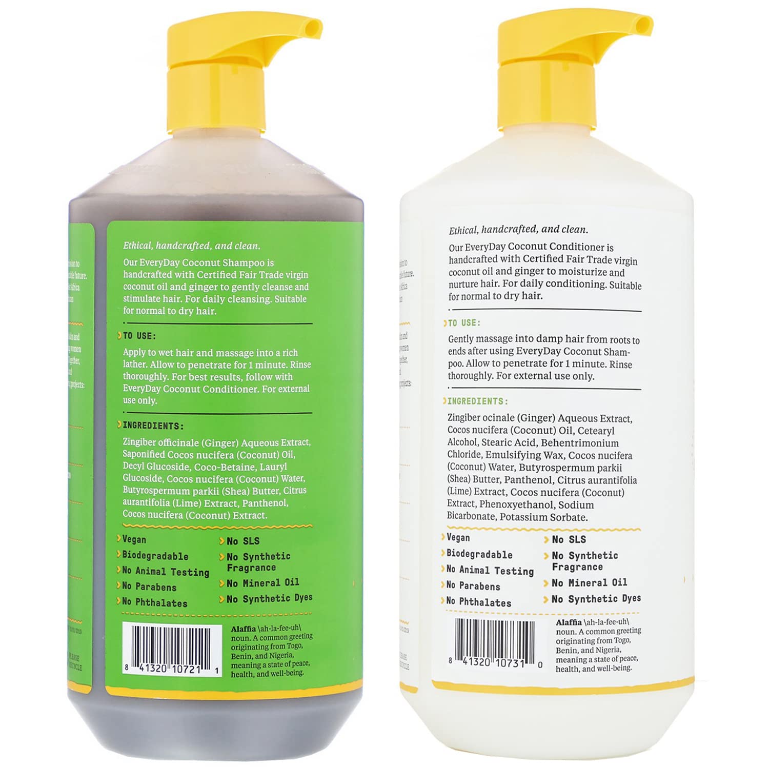 Alaffia EveryDay Coconut Shampoo and Conditioner - For Normal to Dry Hair, Cleanses, Hydrates and Moisturizes with Shea Butter & Ginger, Coconut Lime, 32 Fl Oz Each