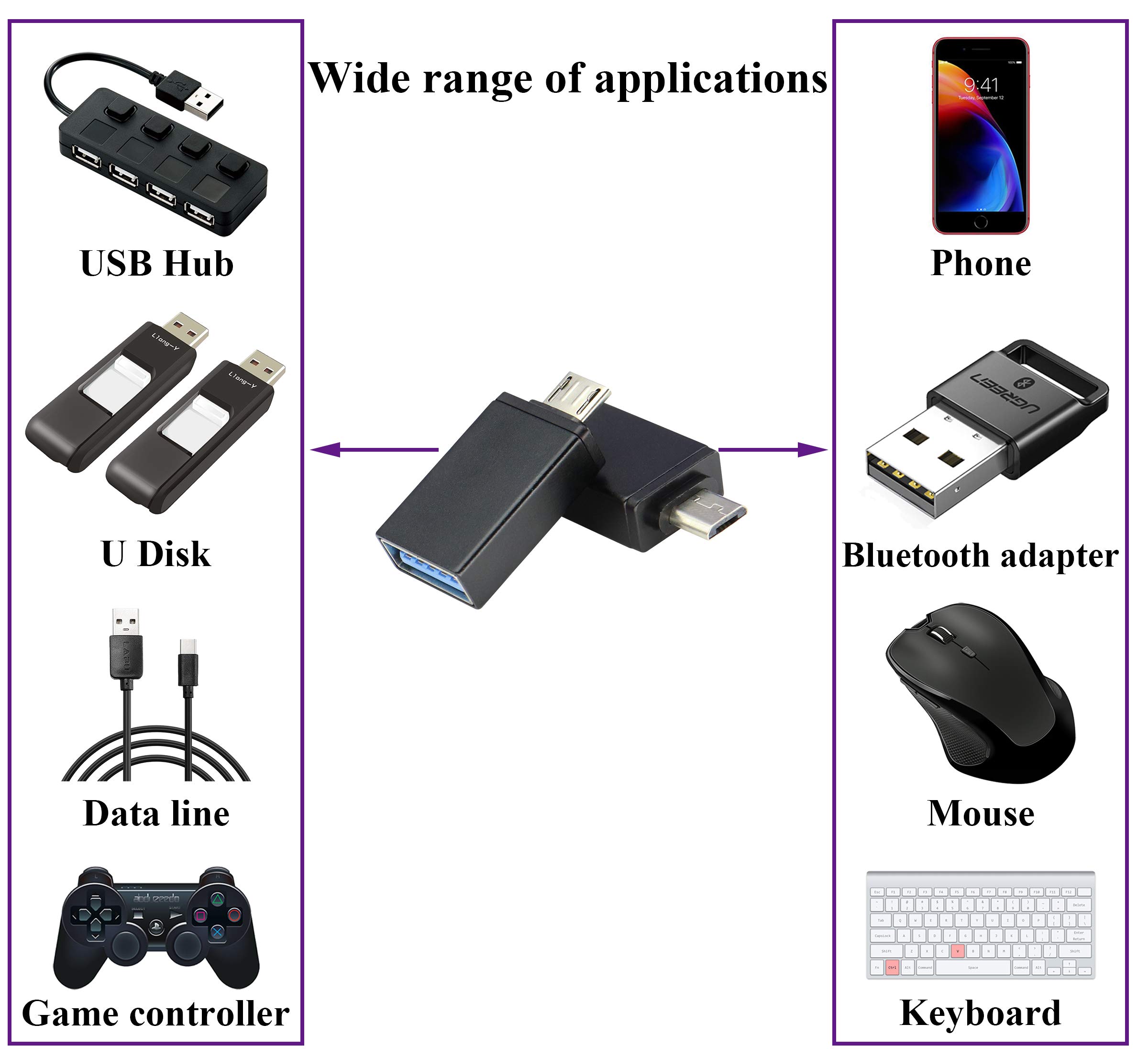 AAOTOKK OTG Micro to USB Adapter, Aluminum Alloy Micro USB Male to USB 2.0 A Female OTG (On The Go) Adapter for Android Smartphone Tablets More USB and Micro Devices (2 Pack-Black)