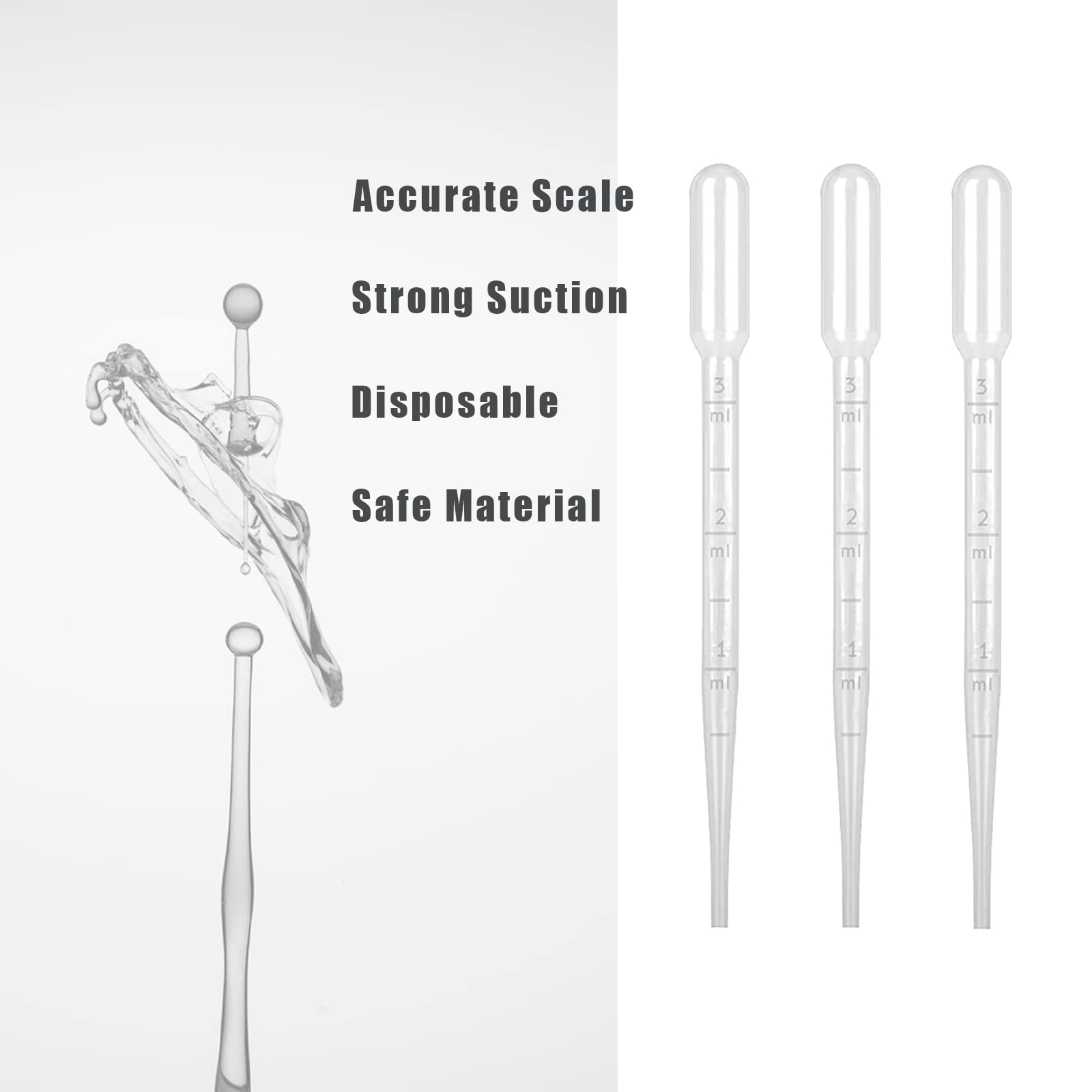 100PCS 3ML Disposable Transfer Pipettes Dropper,Essential Oils Pipettes Dropper,Tools for Science Laboratory and DIY Art