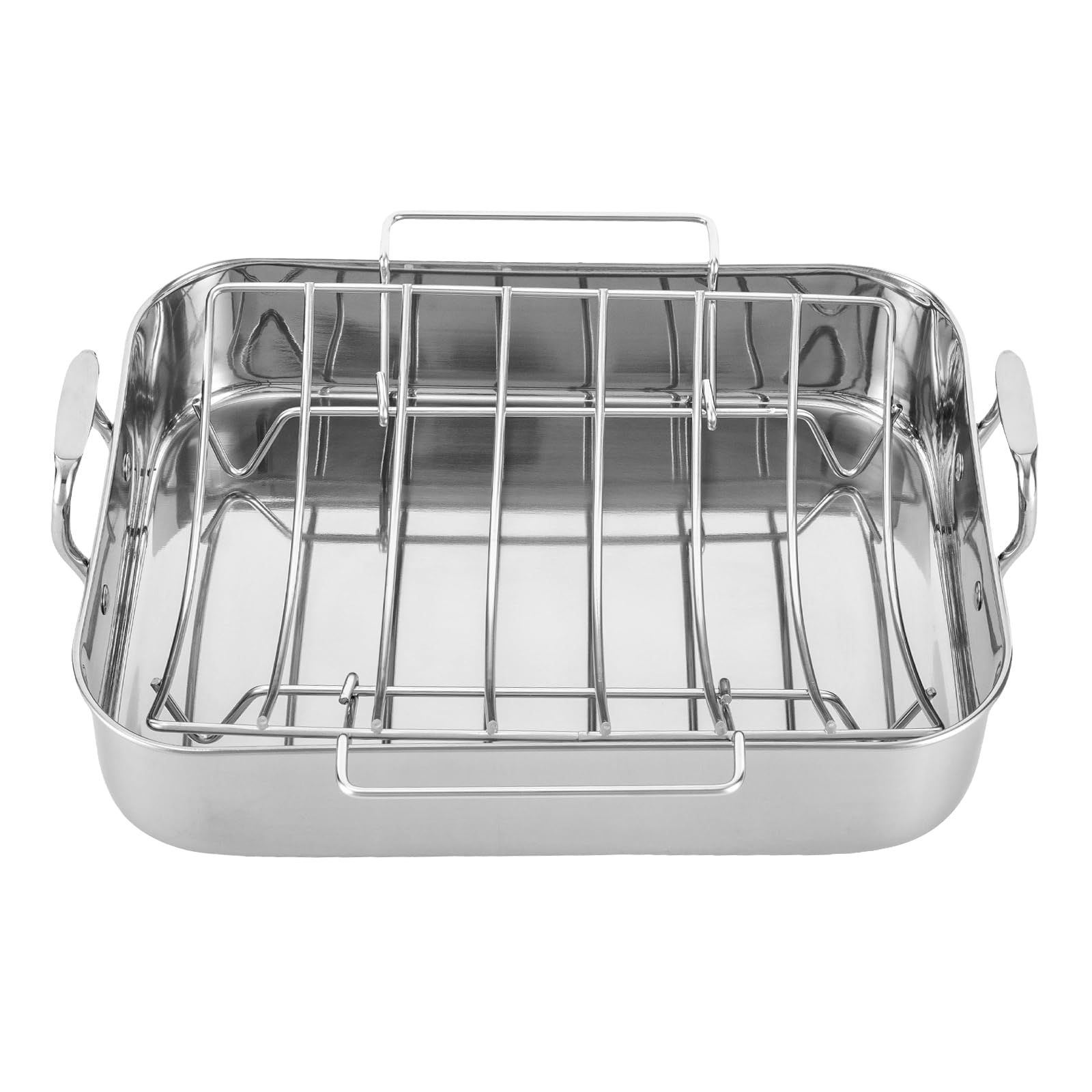 16.5 Inch Roasting Pan with Rack, Stainless Steel Rectangular Turkey Roaster Lasagna Pan for Roasting Turkey/Chicken/Meat & Vegetables, Induction Compatible Dishwasher Safe
