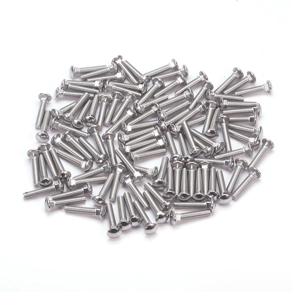Yinpecly 100Pcs M6×30mm 1mm Pitch Length 304 Stainless Steel Round Domed Head Square Neck Carriage Bolts Silver Tone