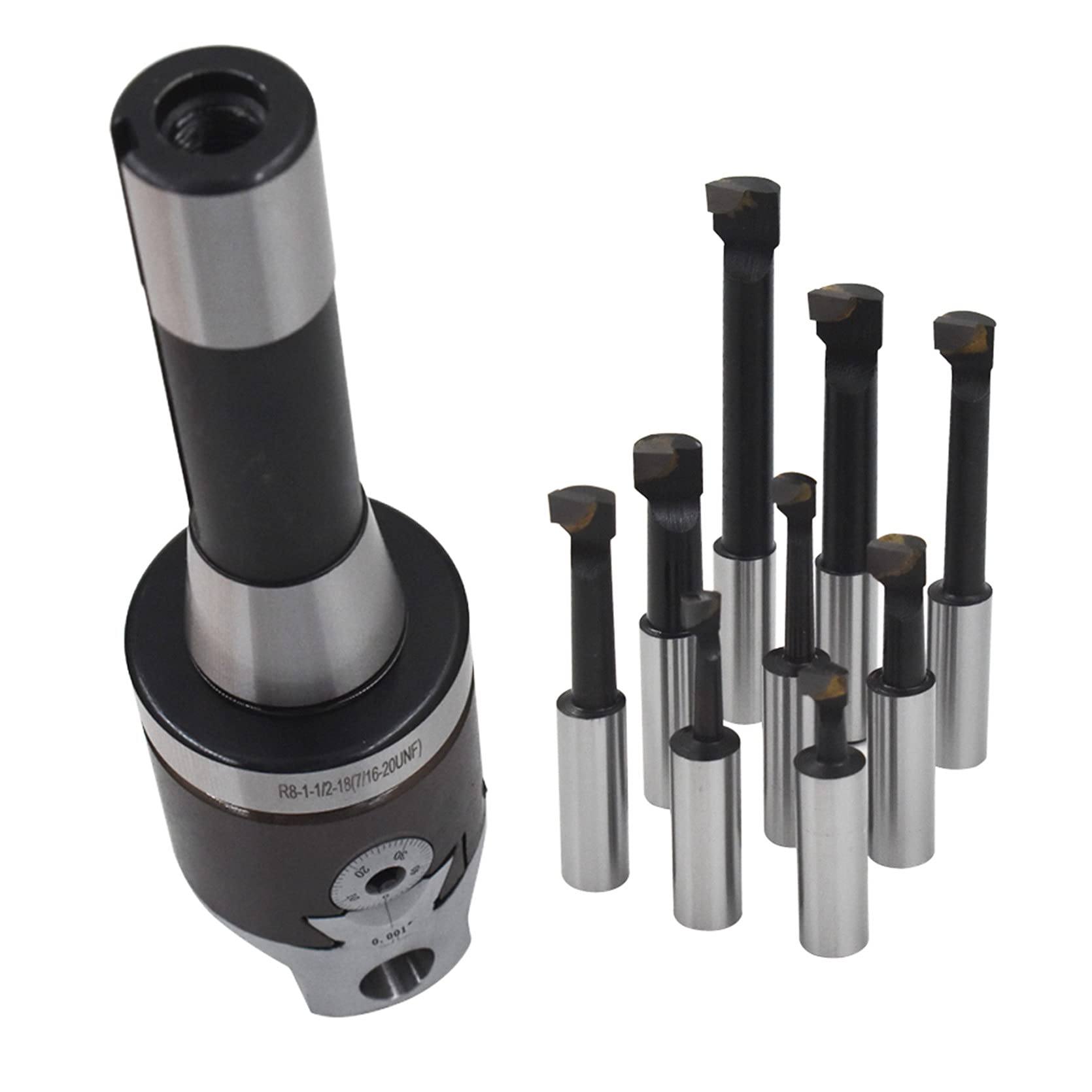TINVHY 9-Pack Set 2 Boring Head R8 Shank 1/2 Carbide Boring Bar Set Replacement for Bridgeport Milling