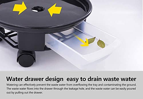 17.7inch Black Plant Caddy with Water Container, Heavy Duty Plant Stand with 5 Wheels, Round Flower Pot Mover Plant Saucer, Home Garden Planter Dolly Caster with Wheels Rolling Plant Tray (1pc)