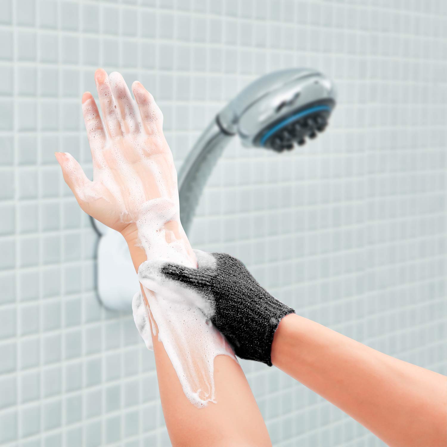 6Pairs Exfoliating Gloves - Premium Black Scrub Wash Mitt for Bath or Shower - Luxury Spa Exfoliation Accessories for Beauty Spa Massage, Suitable for Men and Women