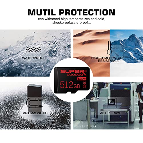 512GB Micro SD Card with SD Card Adapter Class 10 Mini SD Card High Speed Micro SD Memory Card 512GB TF Card Camera, TV, GOPRO, Smartphone