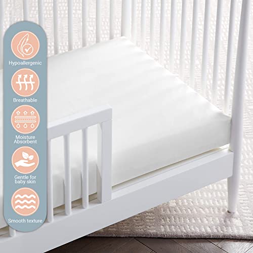 Pizuna 400 Thread Count Cotton Crib Fitted Sheet 3pc, 100% Long Staple Cotton White Crib Sheets Luxurious Sateen Weave All Around Elastic Deep Pocket Kids Bed Sheet (100% Cotton White Crib Bed Sheet)