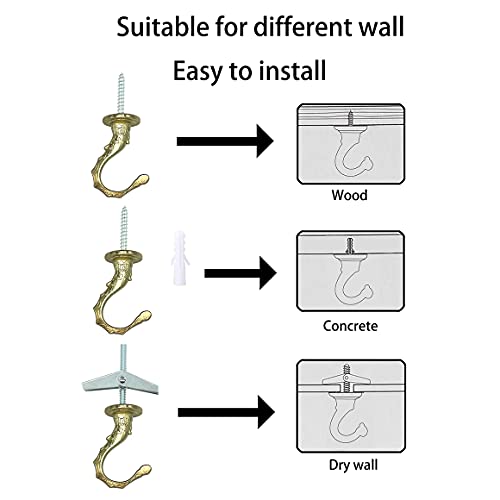 2 Sets Swag Ceiling Hooks Heavy Duty Swag Hook with Hardware for Hanging Plants Ceiling Installation Cavity Wall Fixing (2, Gold)