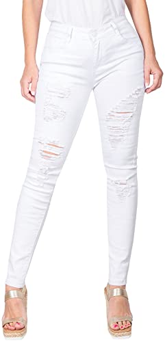 2LUV Women's Stretchy 5 Pocket Destroyed White Skinny Jeans, Size-7, White1