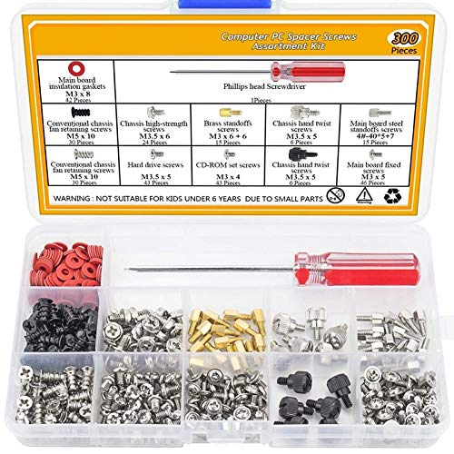 300Pcs Personal for Computer Screw Standoffs Set Assortment Kit with A Screwdriver for Hard Drive for Computer Case Motherboard Fan - (Size: M3/ As Shown) SCRW-046113