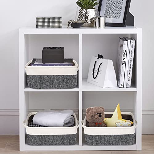 EXTREE Fabric Small Storage Baskets - 6 Pack Nursery Decorative Storage Bins Linen Empty Gift Basket with Handles for Organizing Shelves Bathroom(Gray,11.8L x 7.9W x 5.3H inches)