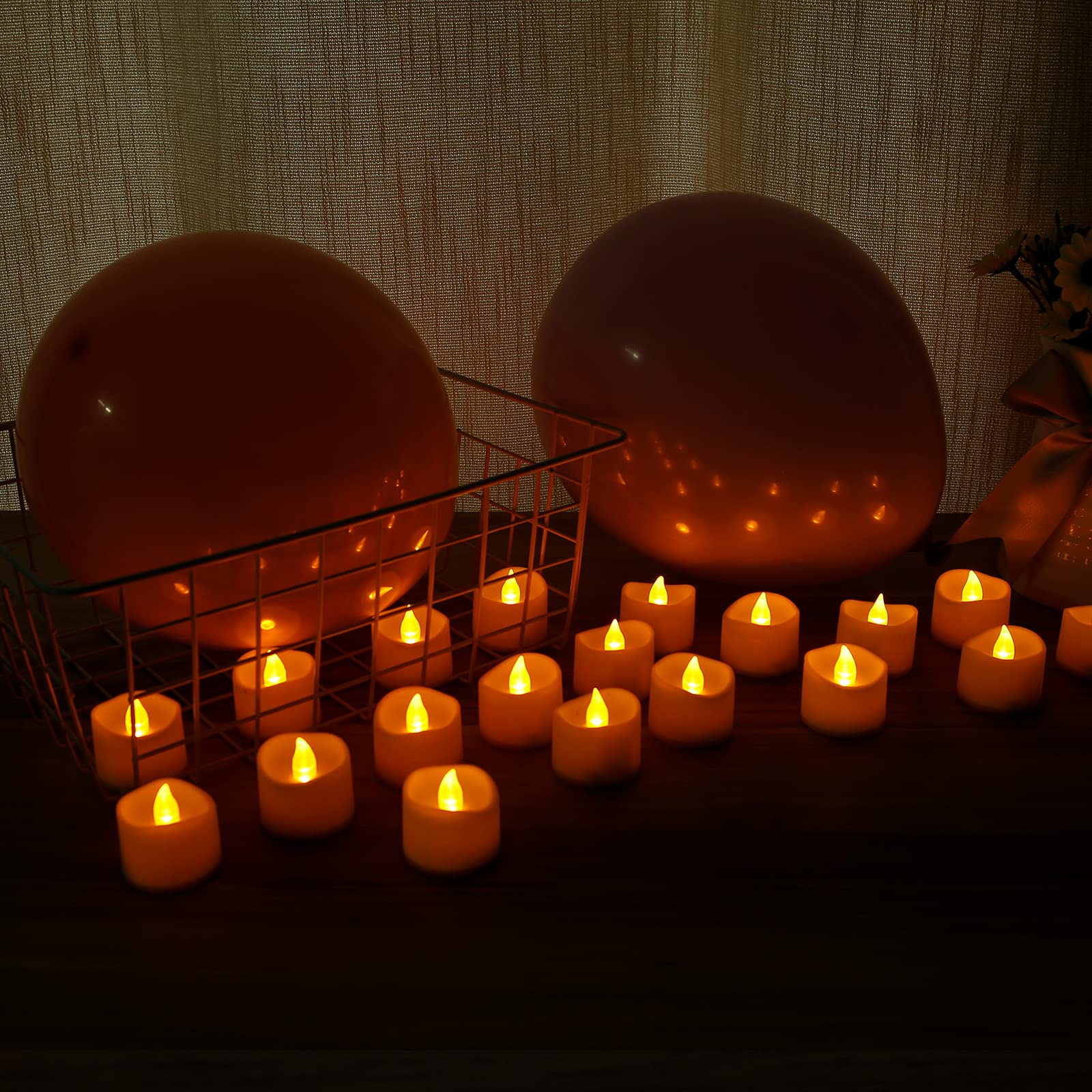 24Pack Flickering Battery Operated LED Tealight Candles, Realistic Electric Fake Candle for Wedding, Table, Gift, for Table Centerpieces, Mood Lighting and Home Decor, Outdoor (Battery Included)