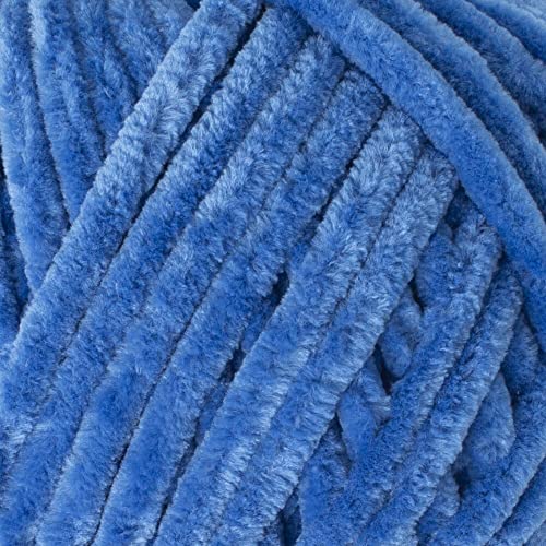 2 Skein La Mia Mellow Velvet Chenille Yarn for Knitting and Crocheting Baby Clothes, Blankets and Accessories, 100% Polyester, 100 gr (3.5 oz) / 115 m (125 Yards), Super Bulky, Blue - 936