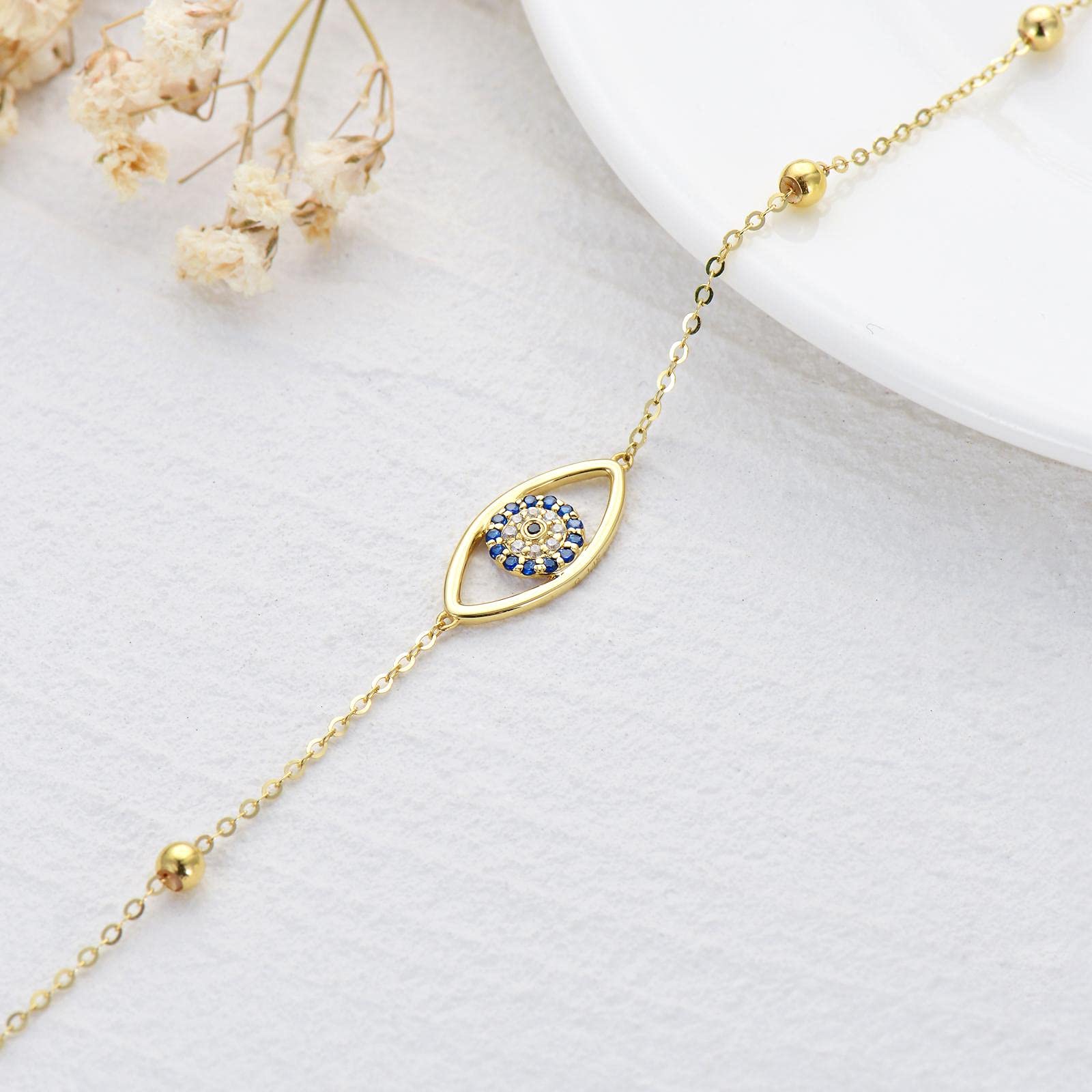 14k Solid Gold Evil Eye Bracelet 5A Cubic Zirconia Bracelet for Women 6.5"-8.5" Style 1