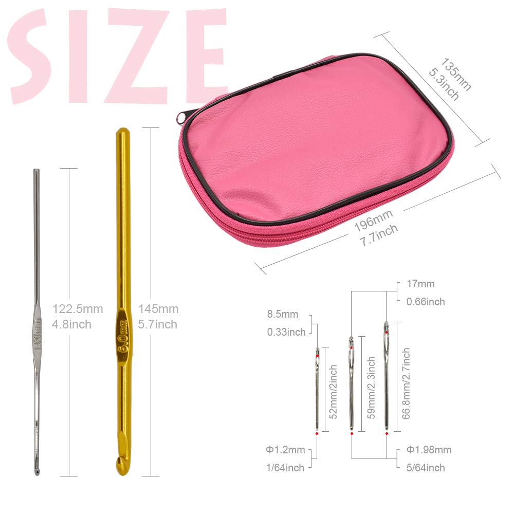 100Pcs Aluminum Crochet Hooks Set Knitting Tool Accessories Set Measure Tape, Row Counter, Thread Cutting Ring Scissors Craft Tools Yarn Knitting Needles Sewing Tools Kit for Crochet Beginner