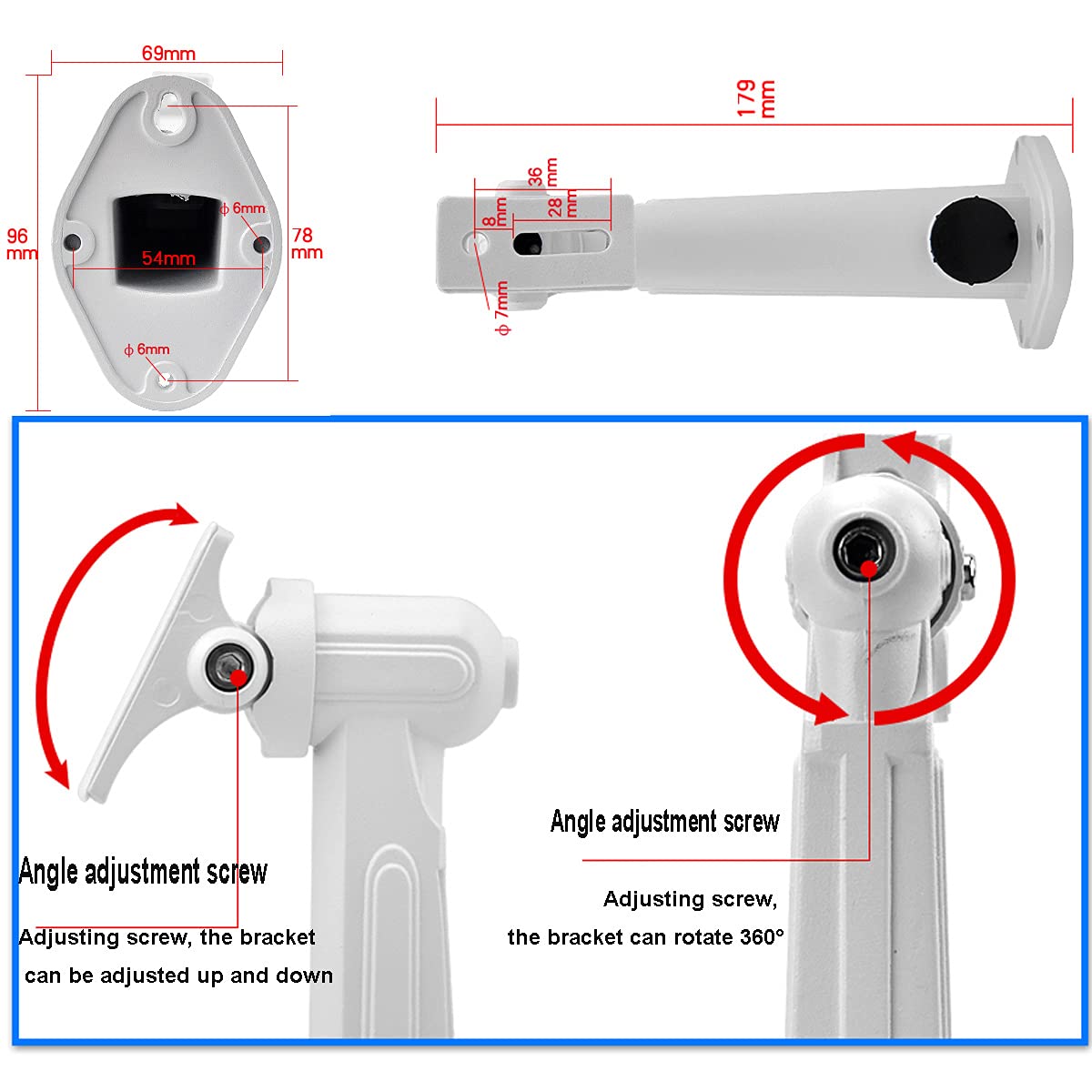 USIDAE USIDAER Universal CCTV Security Camera Mounting, IP Camera Bracket, Aluminum Alloy Indoor Outdoor Wall Ceiling Mount Holder Stand Monitor Rotary Bracket (2 Pack)