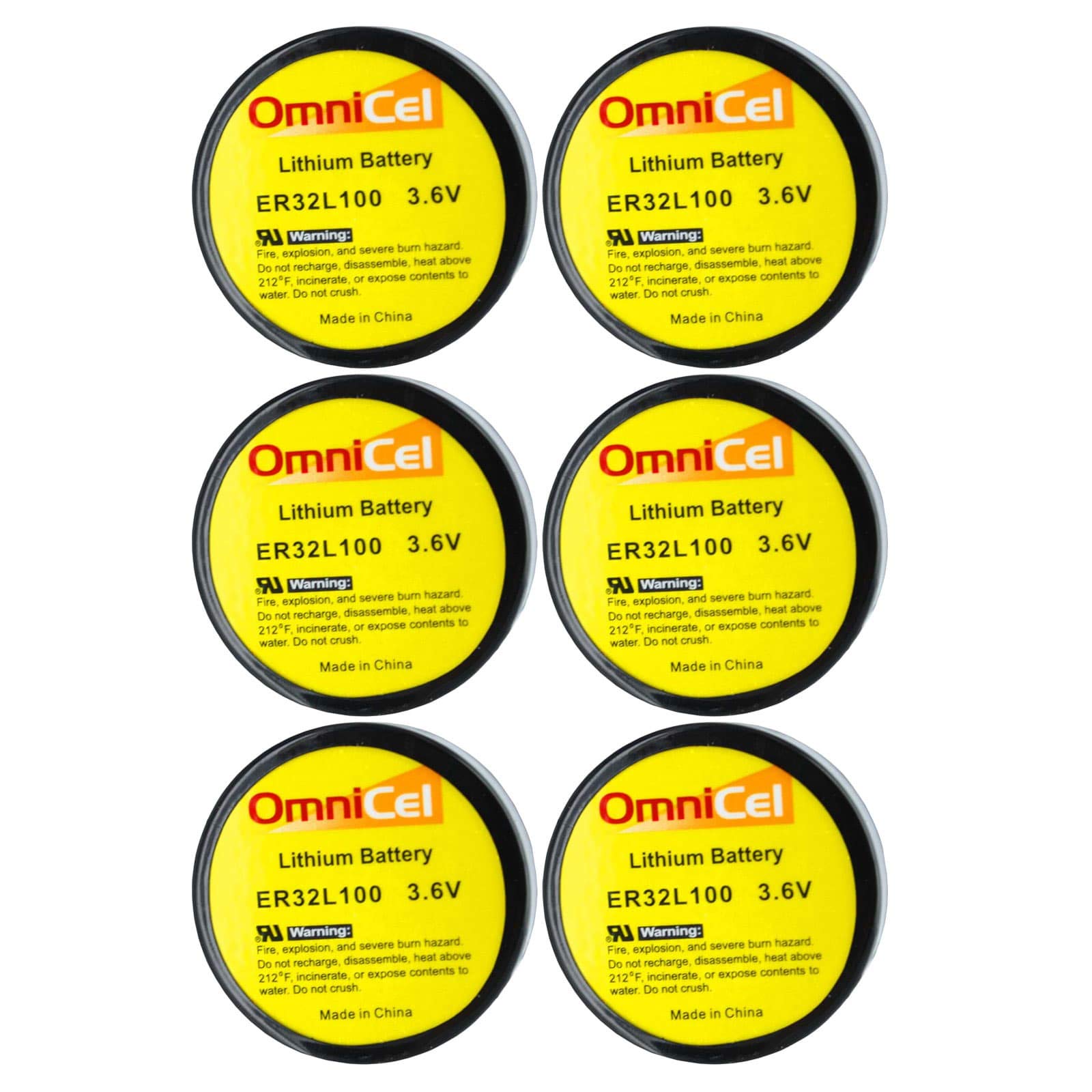 6x OmniCel ER32L100 3.6V 1.7Ah Size 1/6D Lithium Battery Nickel Pin For Smart Munitions, Intrusion Sensors, Invisible Fencing,RFID Tracking, Asset Tracking, Theft Prevention, Locator Beacons