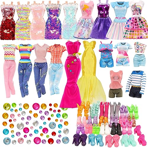 16 Pack Doll Clothes and Accessories 2 Fashion Dresses 2 Sequin Skirts 1 Long Dress 5 Tops and Pants Outfits 5 Shoes 1 DIY Sticker for 11.5 inch Girl Doll