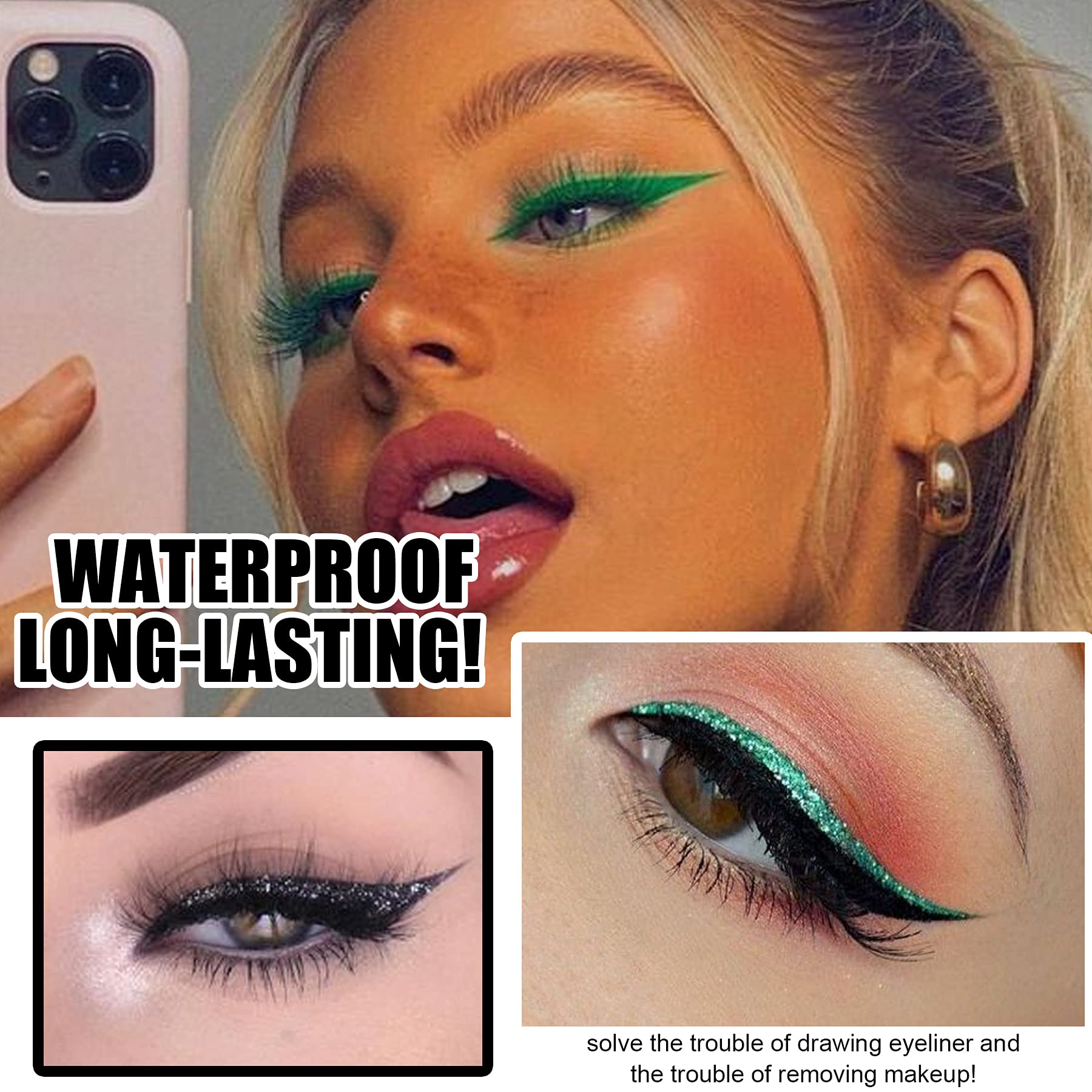 Eyelash Stickers Reusable Eyeliner and Eyelash Stickers 4 Pairs Reusable Eyelid And Eyelash Stickers Makeup Stickers Instant Outline Easy Quick Application -Women Make Up Eyeliner Stickers (Black)