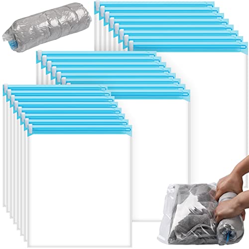24 Pack Travel Space Saver Bags Rolling Compression Bags Bulk for Packing Luggage Clothes, 8 x XL, 8 x L, 8 x S, Vacuum Seal Storage Bags Roll Up Shrink Bags Without Pump for Traveling Space Saving